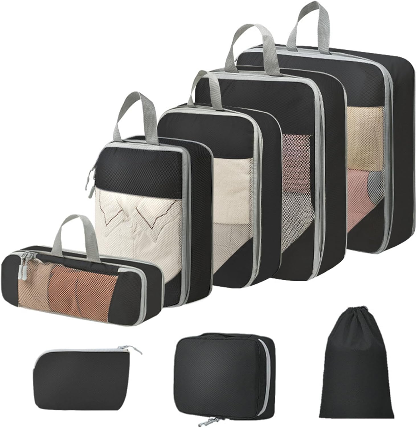 Compression Packing Cubes, Set of 8 Travel Organizer Bags Compression ...