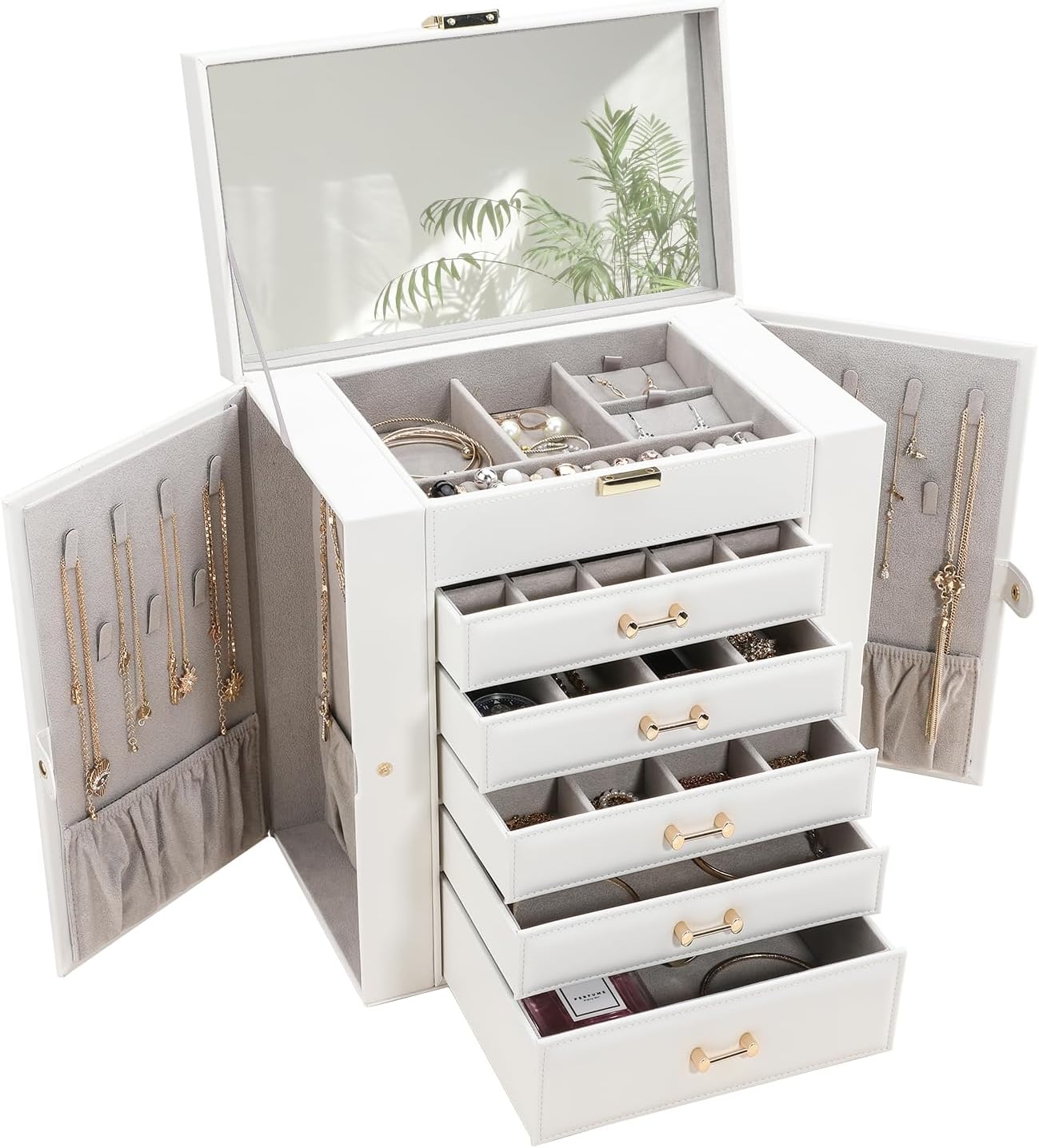 Amazon.com: V-LAFUY Jewelry Box with Mirror, White - Large Jewelry ...