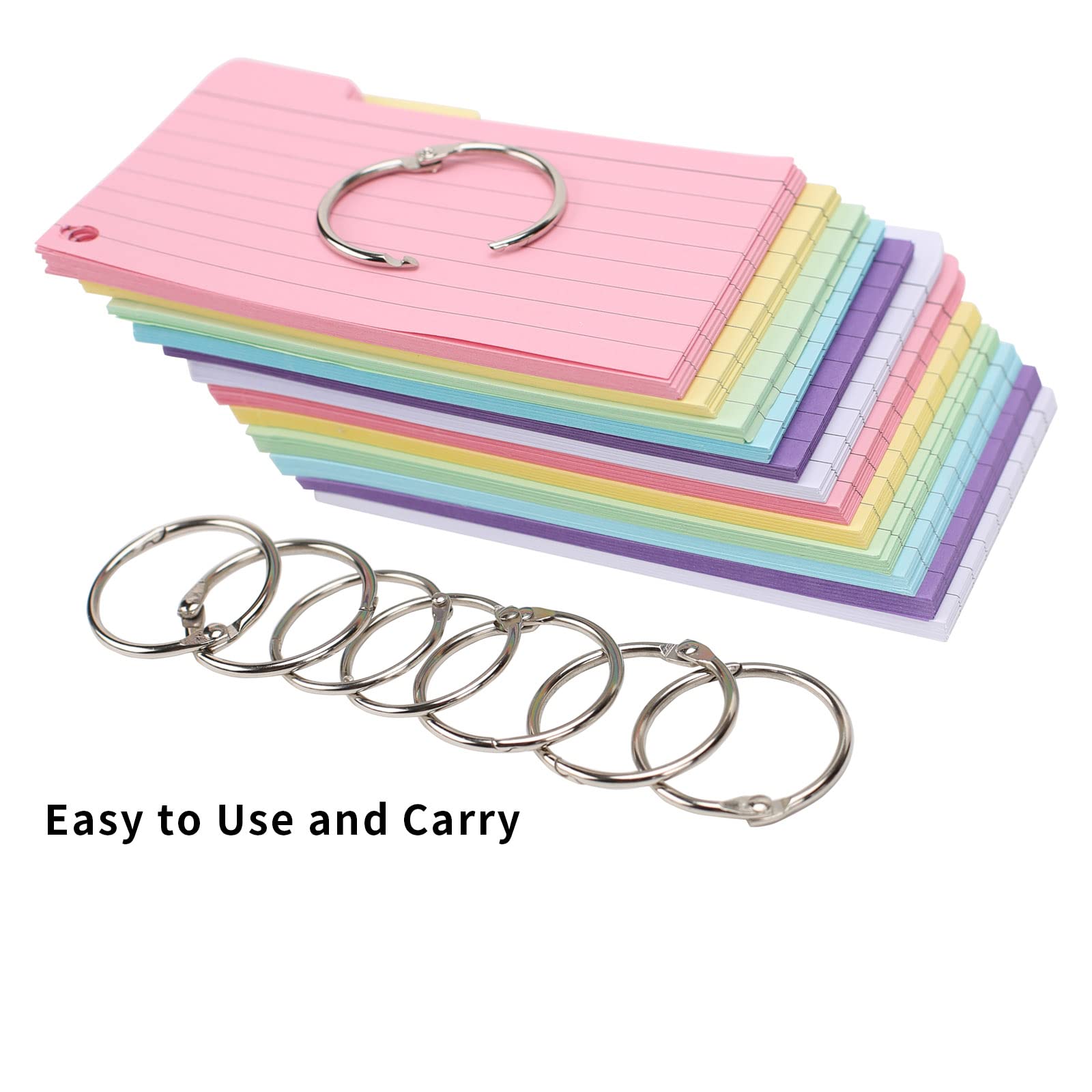 EGOSKY Tabbed Index Cards, 300PCS Coloured Flash Cards with 8 Binder ...