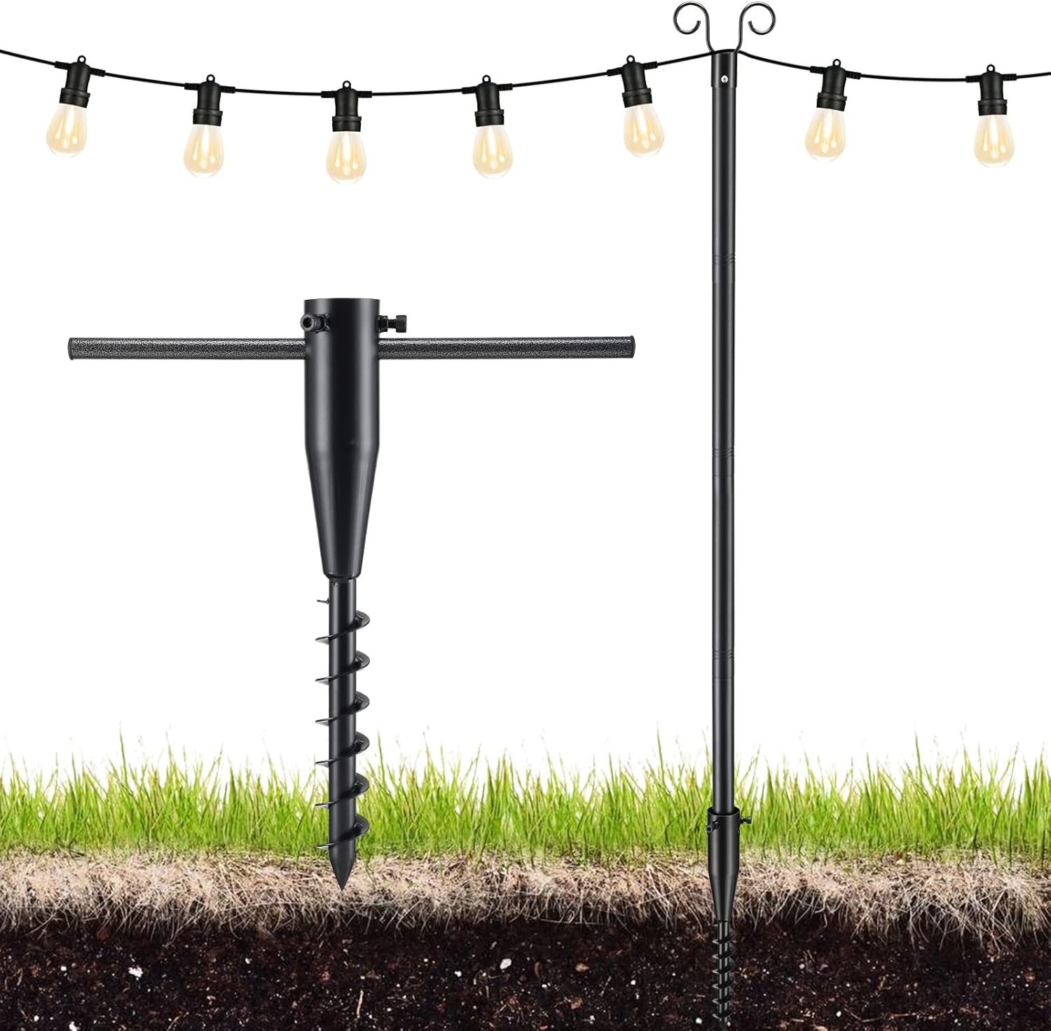 HOSKO 10FT String Lights Poles - Light Pole for Ourside String Light ...