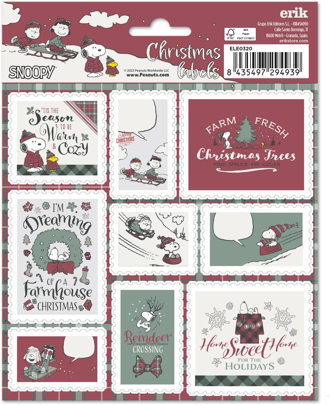 Grupo Erik - Snoopy Christmas Gift Tags | Self Adhesive Labels ...
