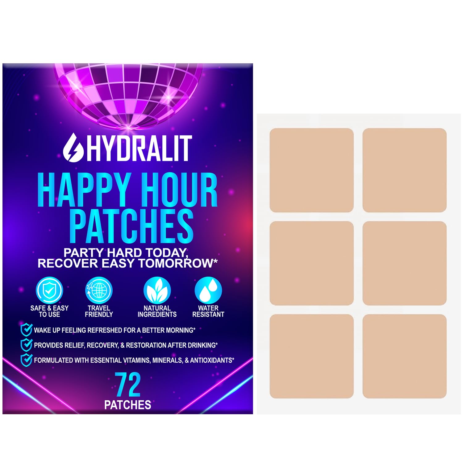 Amazon.com: Hydralit Happy Hour Hangover Patches Party Aid Hydration ...