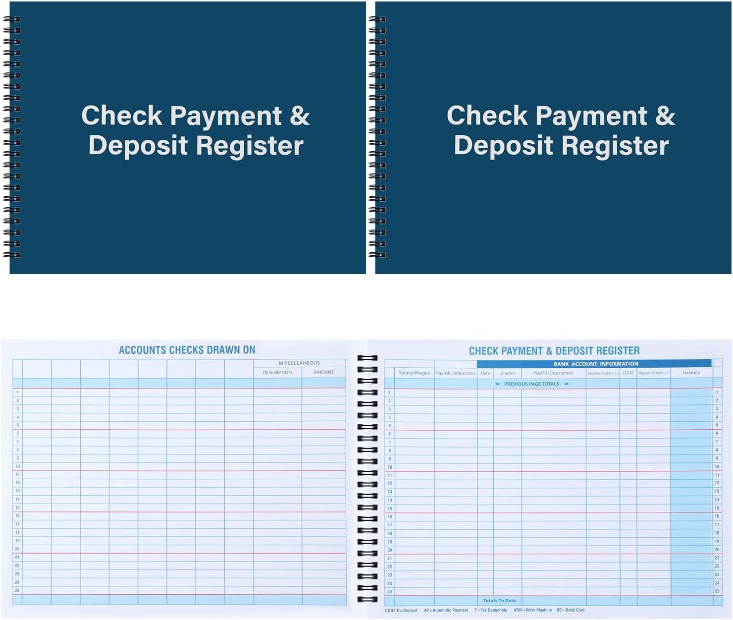 Amazon.com : Fulmoon 2 Pieces Check Payment and Deposit Register 8-1/2 ...