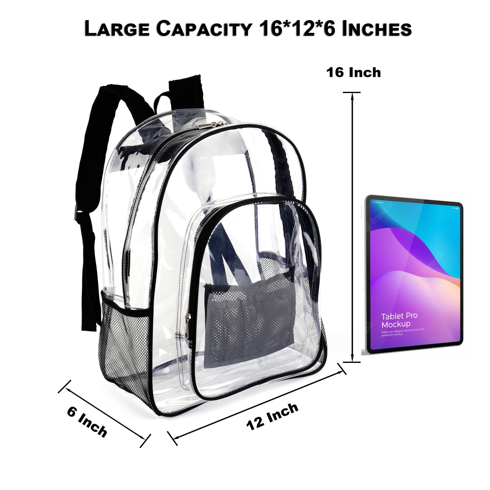 Snapklik.com : Clear Backpack Heavy Duty Clear Bookbag - Large See ...