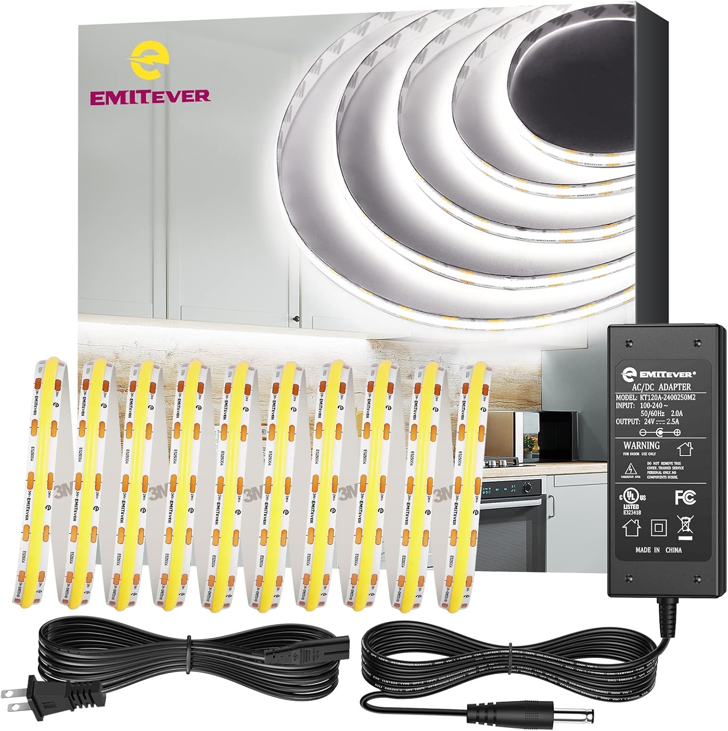 EMITEVER COB LED Strip Lights White， 5000K Tape Light Premium High ...