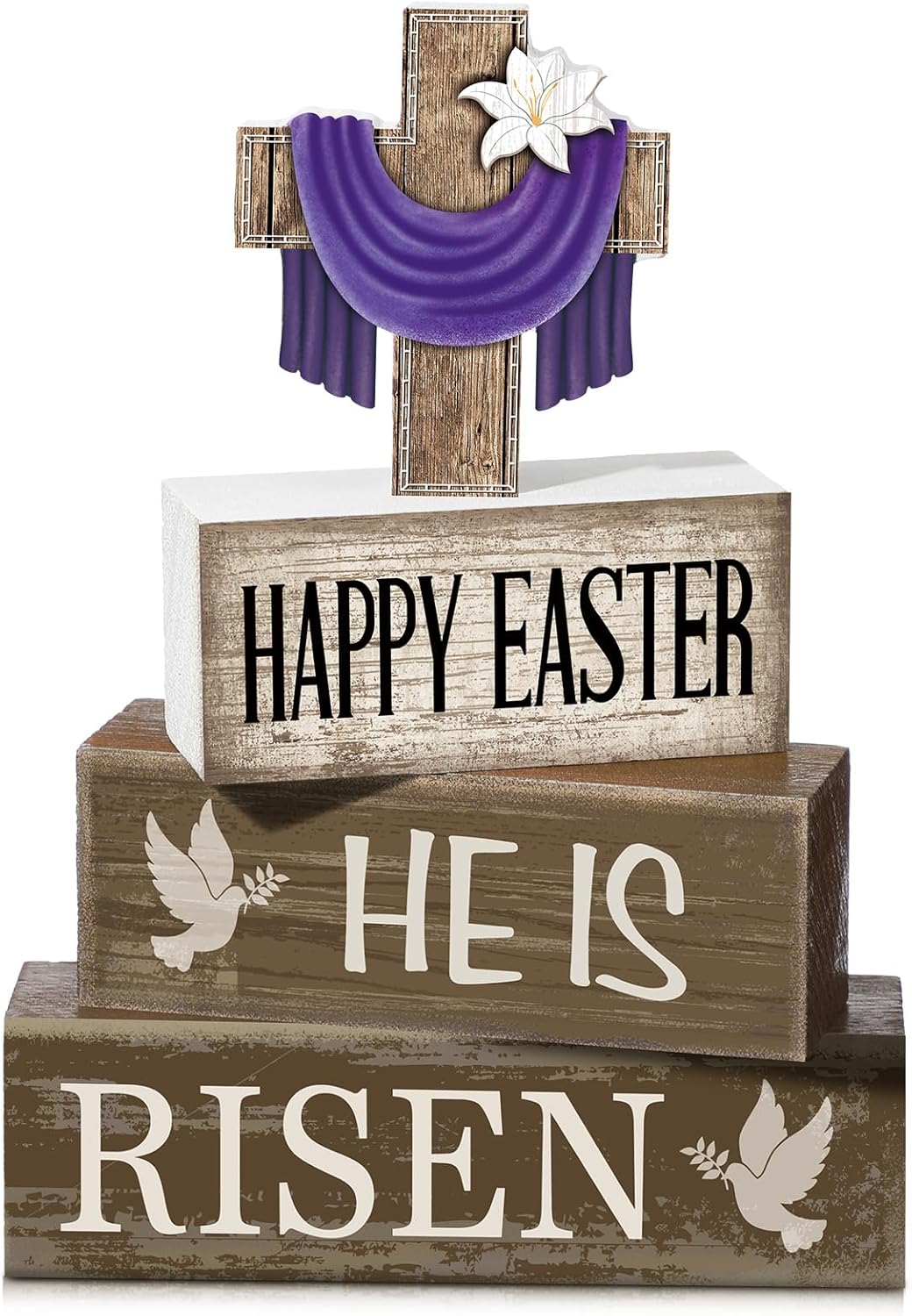 Amazon.com: Yuntau 4 Pcs Easter Decorations He Is Risen Wooden Sign ...