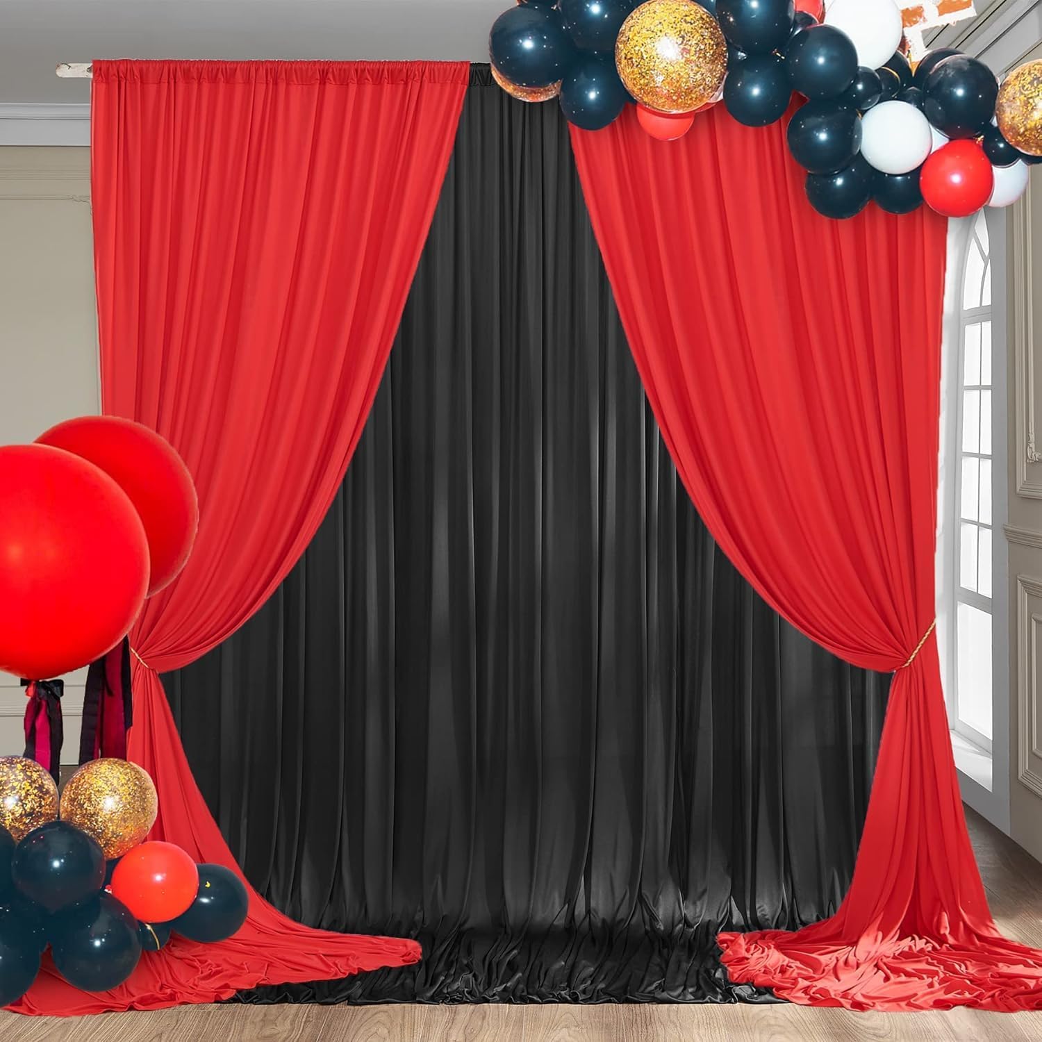 Amazon.com : 10x10ft Black Backdrop Curtains and Red Backdrop Curtains ...