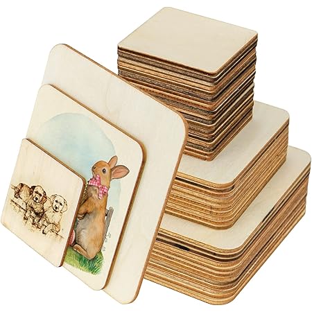 Meetory 42 Pcs Unfinished Blank Wood Squares, Pyrography Wood Blanks, 3 ...