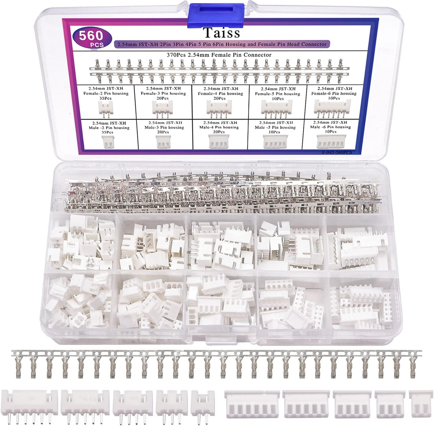 Taiss 560PCS JST-XH Connector Kit Female Pin Head Connector Set and 2.54mm 2Pin 3Pin 4Pin 5Pin ...