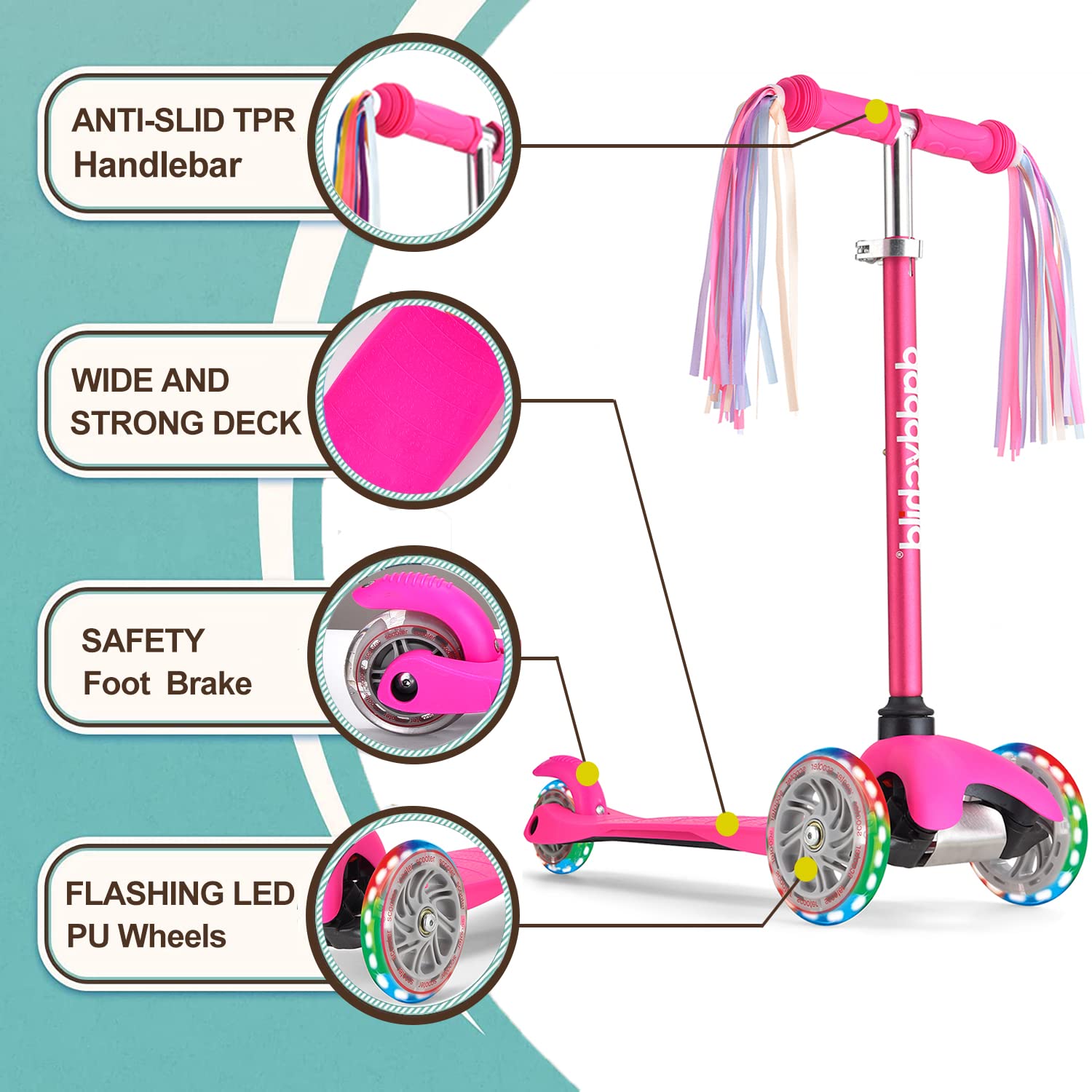 Kids Scooter - Scooter for Kids 3-6 Adjustable Height -3 Wheel Scooter ...