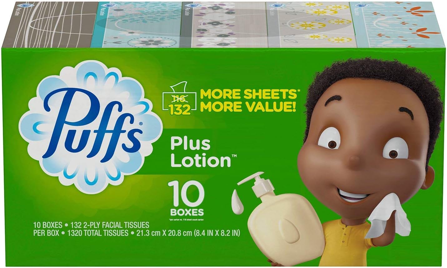 Amazon.com: Puffs Plus Lotion Facial Tissues, 10 Family Boxes (132 ...