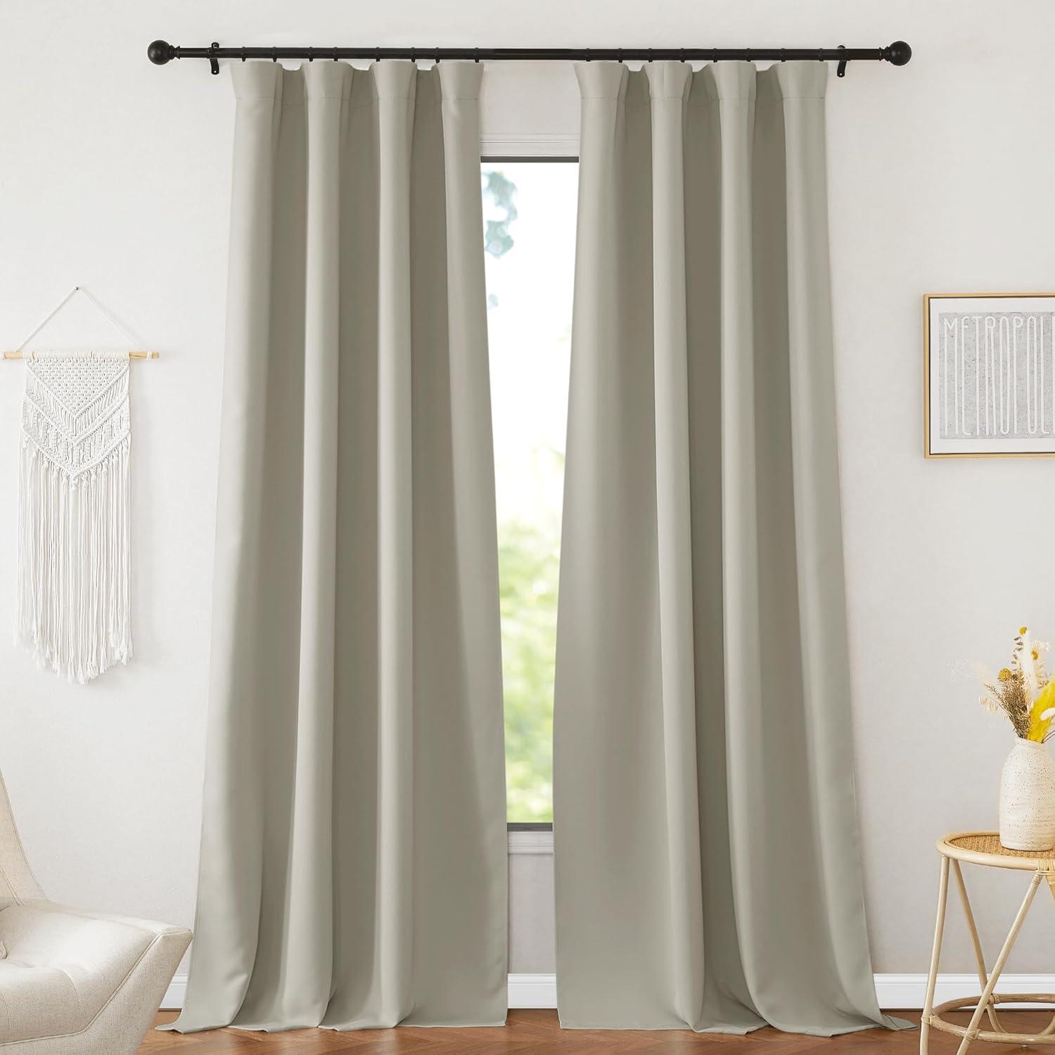 Amazon.com: NICETOWN Natural Curtains 108" Length for Living Room, Room ...