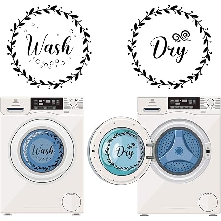 Amazon.com: 4 Pieces Wash and Dry Decal Sticker Laundry Room PVC ...