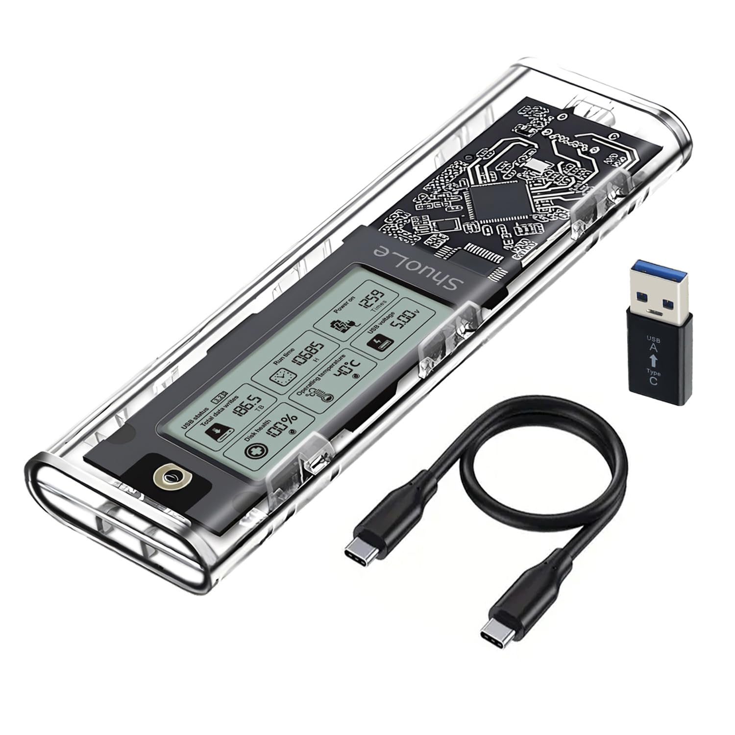 ShuoLe M.2 NVMe SSD Enclosure with LCD Screen, USB 3.2 Gen 2 (10 Gbps ...