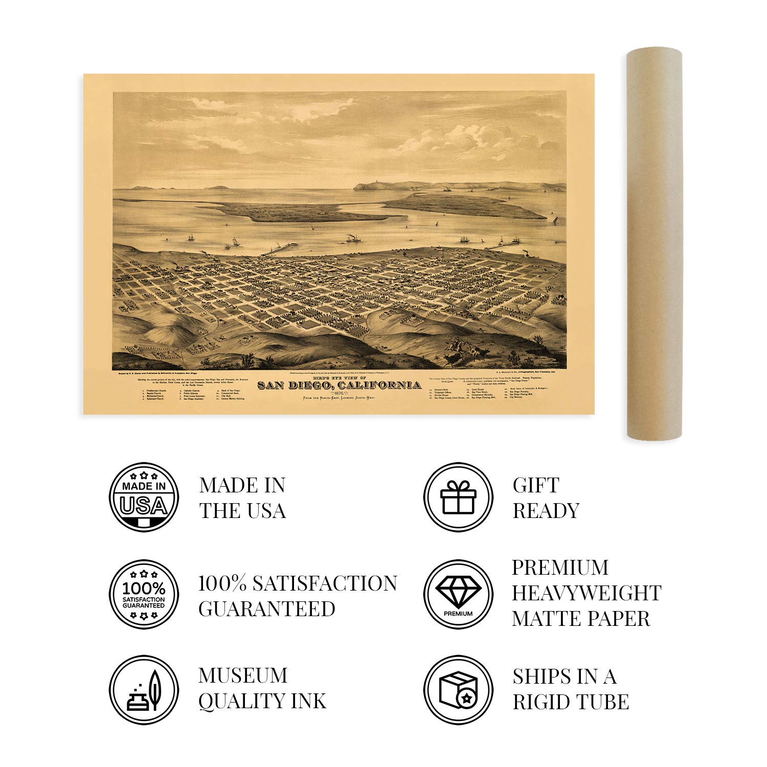 Snapklik.com : Vintage 1876 San Diego Map Poster - 24x36 Inch Vintage ...