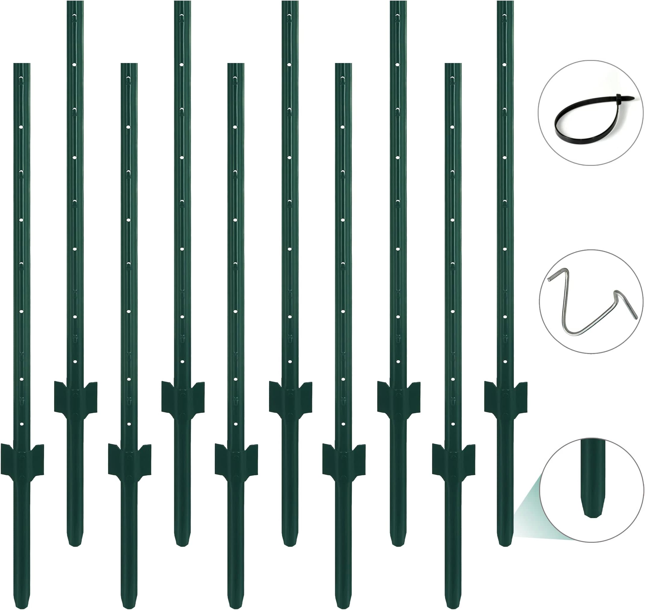 Amazon.com : Metal Fence Post Fence U Post Green 4 Feet, Pack of 10 ...