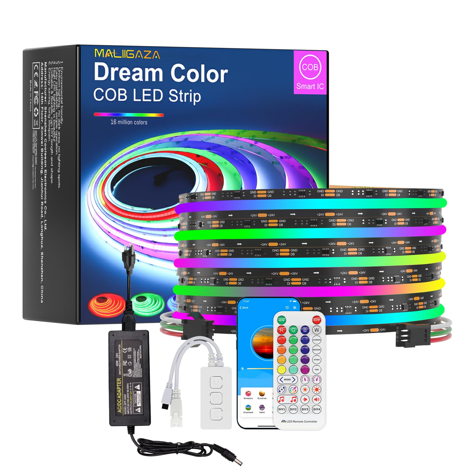 Amazon.com: MALIIGAZA 32.8ft Black PCB Addressable COB LED Strip Light ...