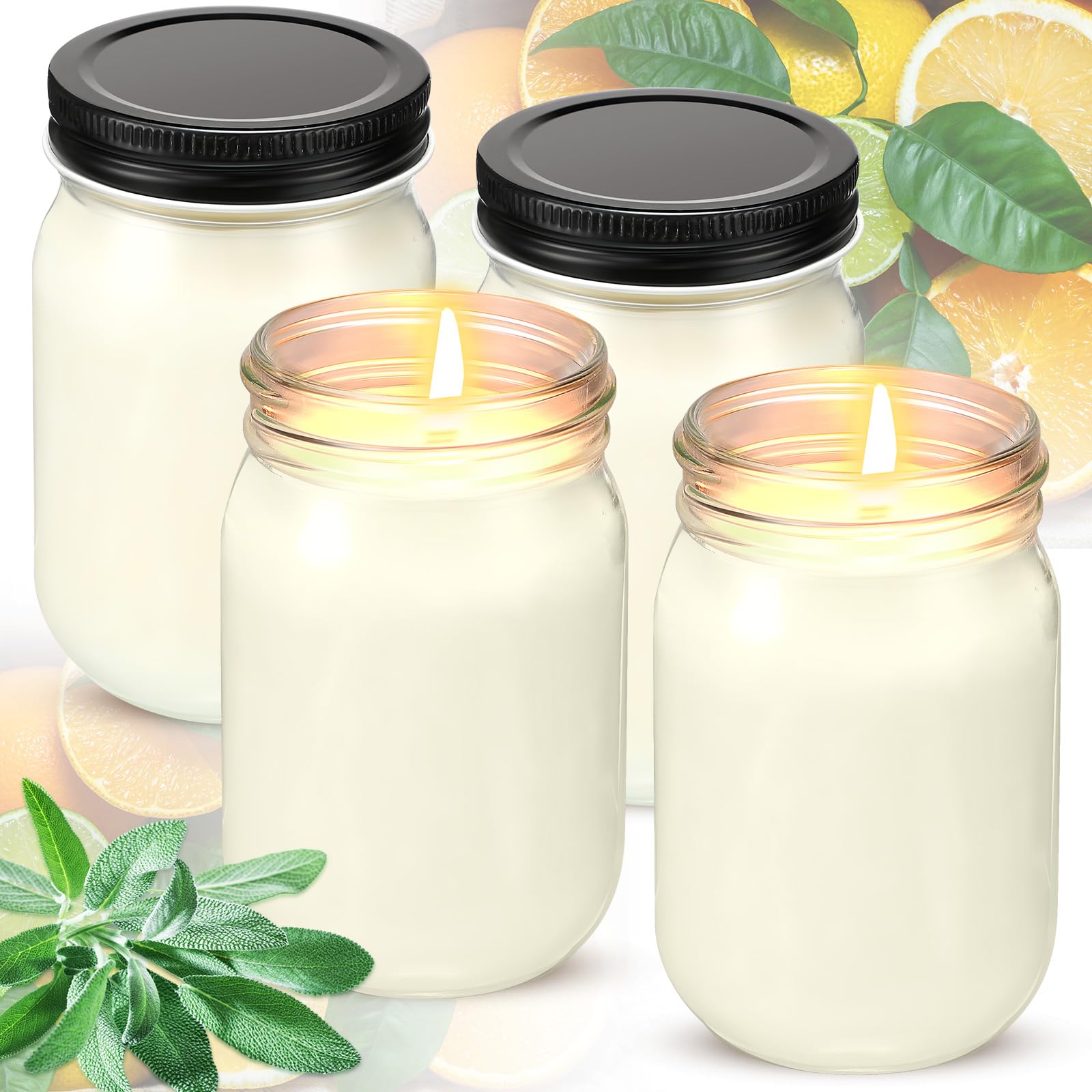Amazon.com: MTLEE 4 Pack 12 oz Mason Jar Soy Candle with Essential Oils ...