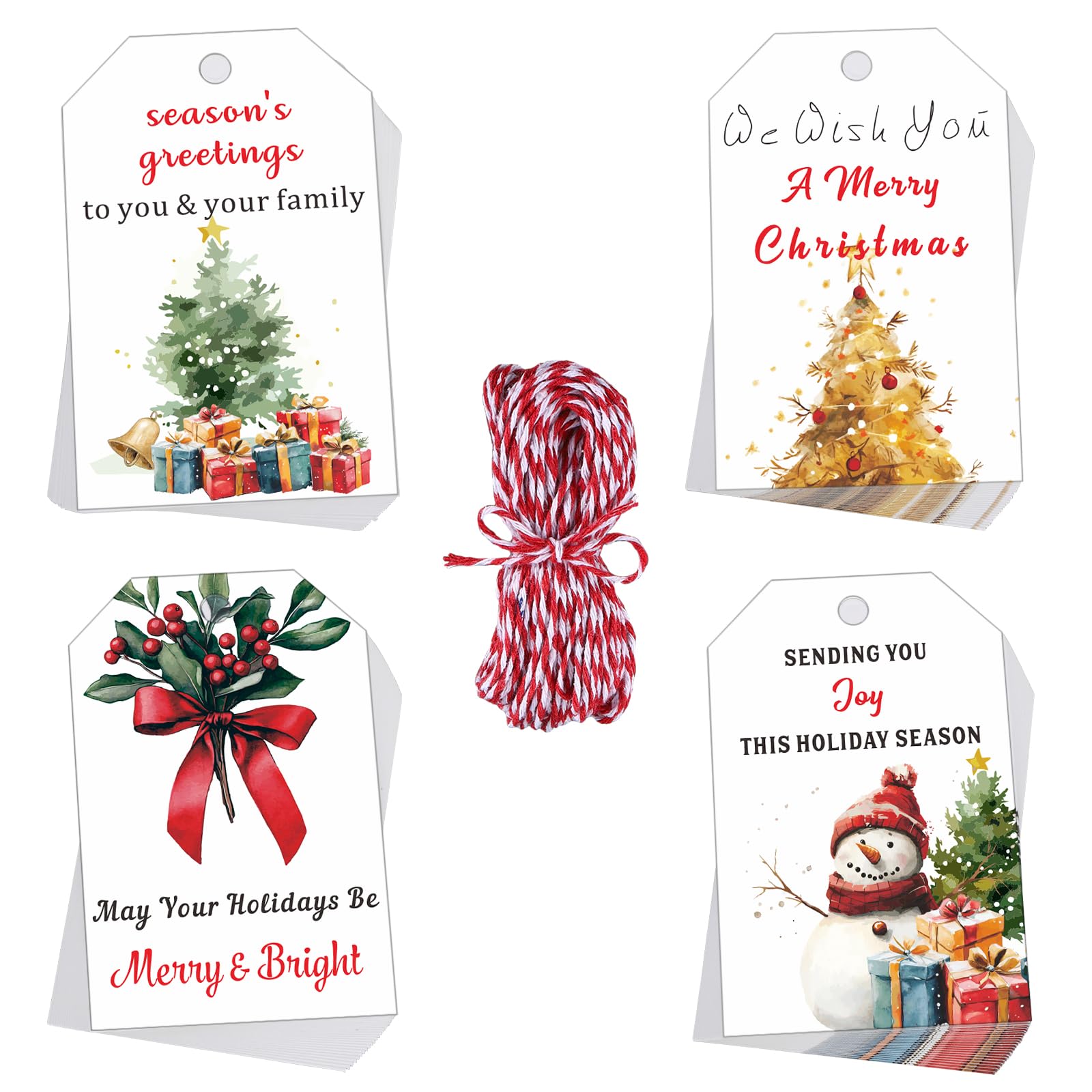 Amazon.com : Christmas Gift Tags with String for Xmas Holiday Present ...