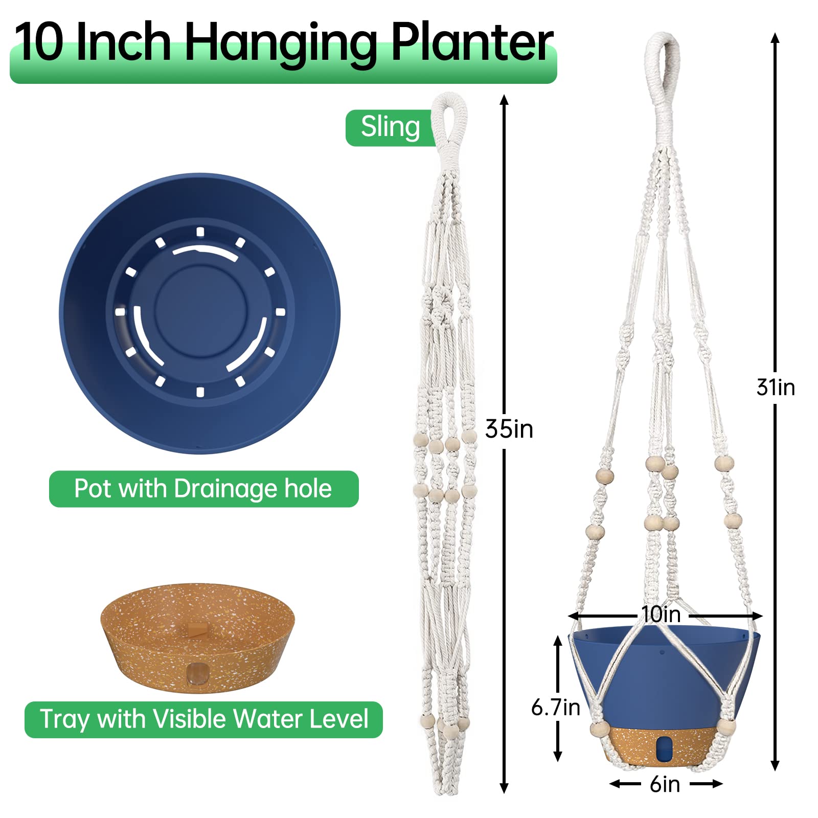 Snapklik.com : ZMTECH 2 Pack 10 Inch Blue Hanging Planters