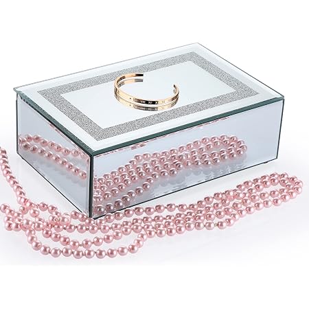 ELLDOO Glass Mirrored Jewelry Box with Crushed Diamonds Surface Decor ...