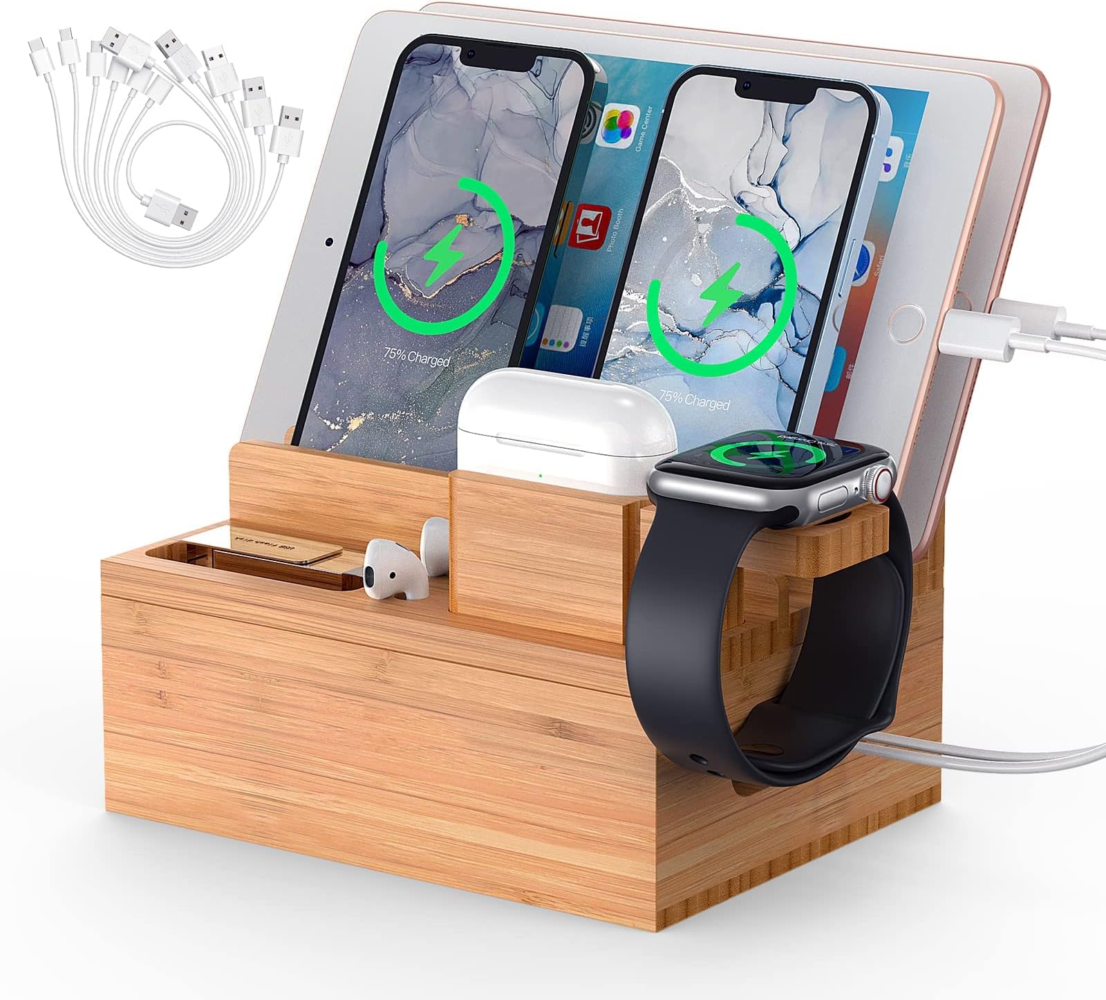 Amazon.com: JACKCUBE Design Bamboo Charger Dock Stand Multi Device ...