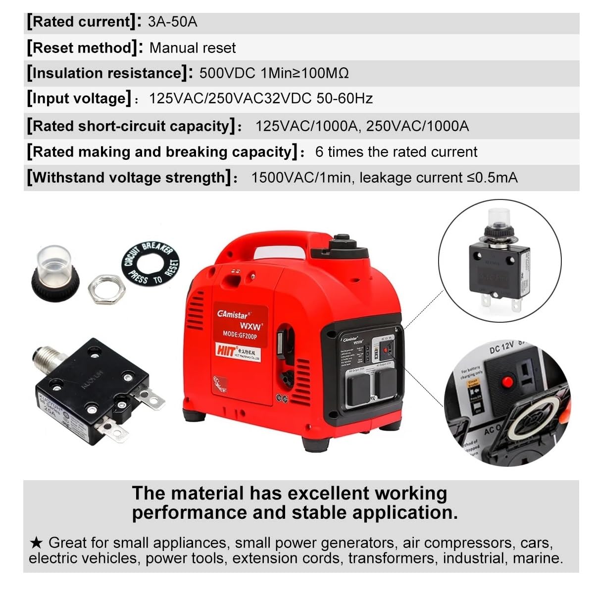 MiJunHD 15A Manual Reset Circuit Breaker,98 Series 125/250VAC Quick ...