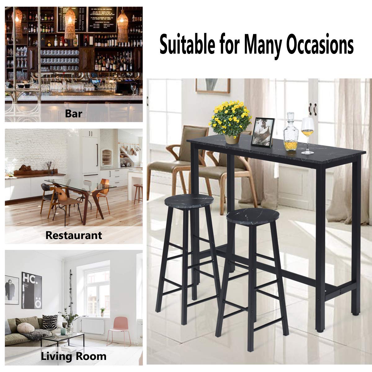 COSTWAY 3-Piece Bar Table Set with 2 Stools, Industrial Counter Dining ...
