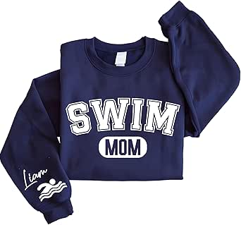 Amazon.com: Swim Mom Sweatshirt with Kids Names on Sleeve Custom ...