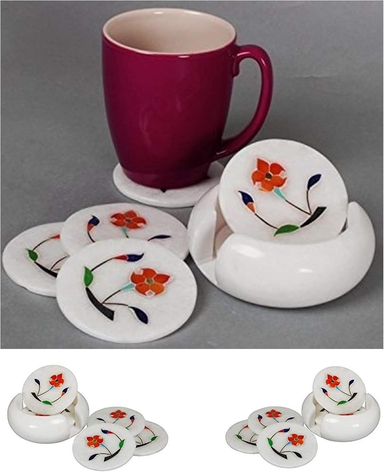 Amazon.com | Marble Inlay Coaster Set of 6 Coasters for Drinks with ...