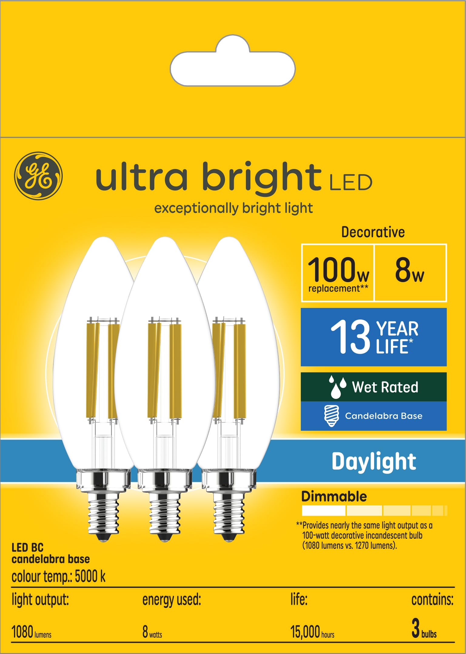 GE Ultra Bright LED 100 Watt Replacement, Daylight, B11 Deco - Candle ...