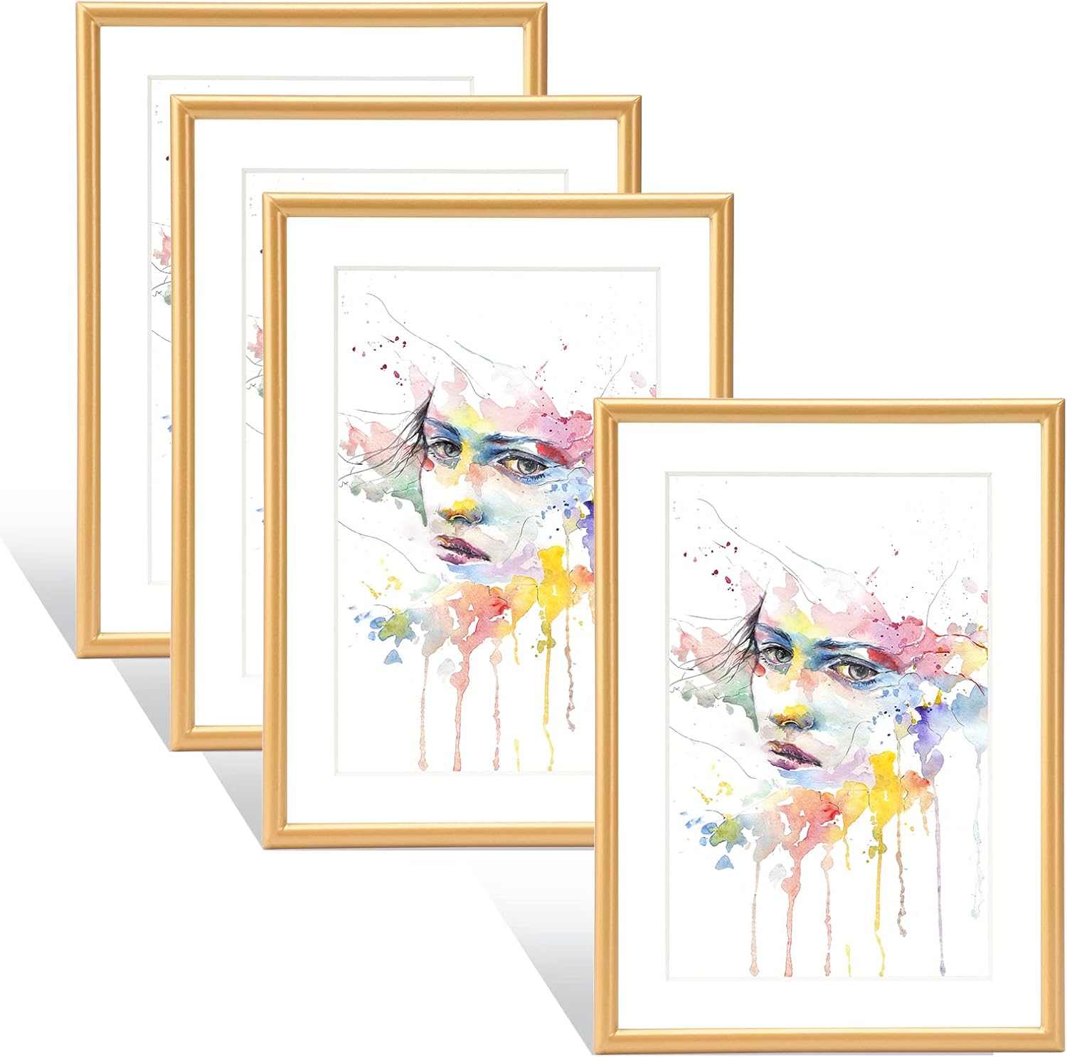 Buy 4x6 Picture Frame Gold Matted Thin Modern Metal Set of 4, for ...