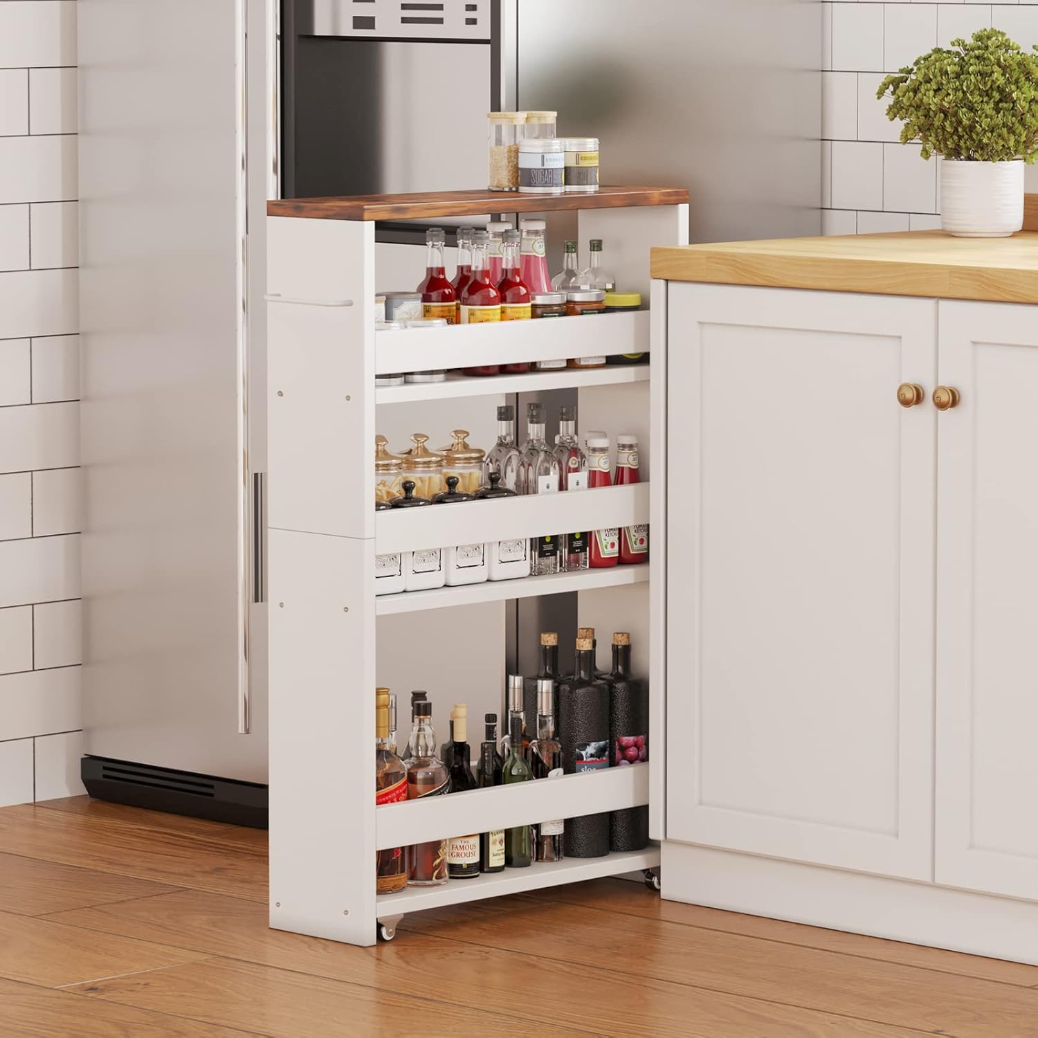 Buy MARTY Rolling Storage Cart 4-Tier White Kitchen cart on Wheels,Slim ...