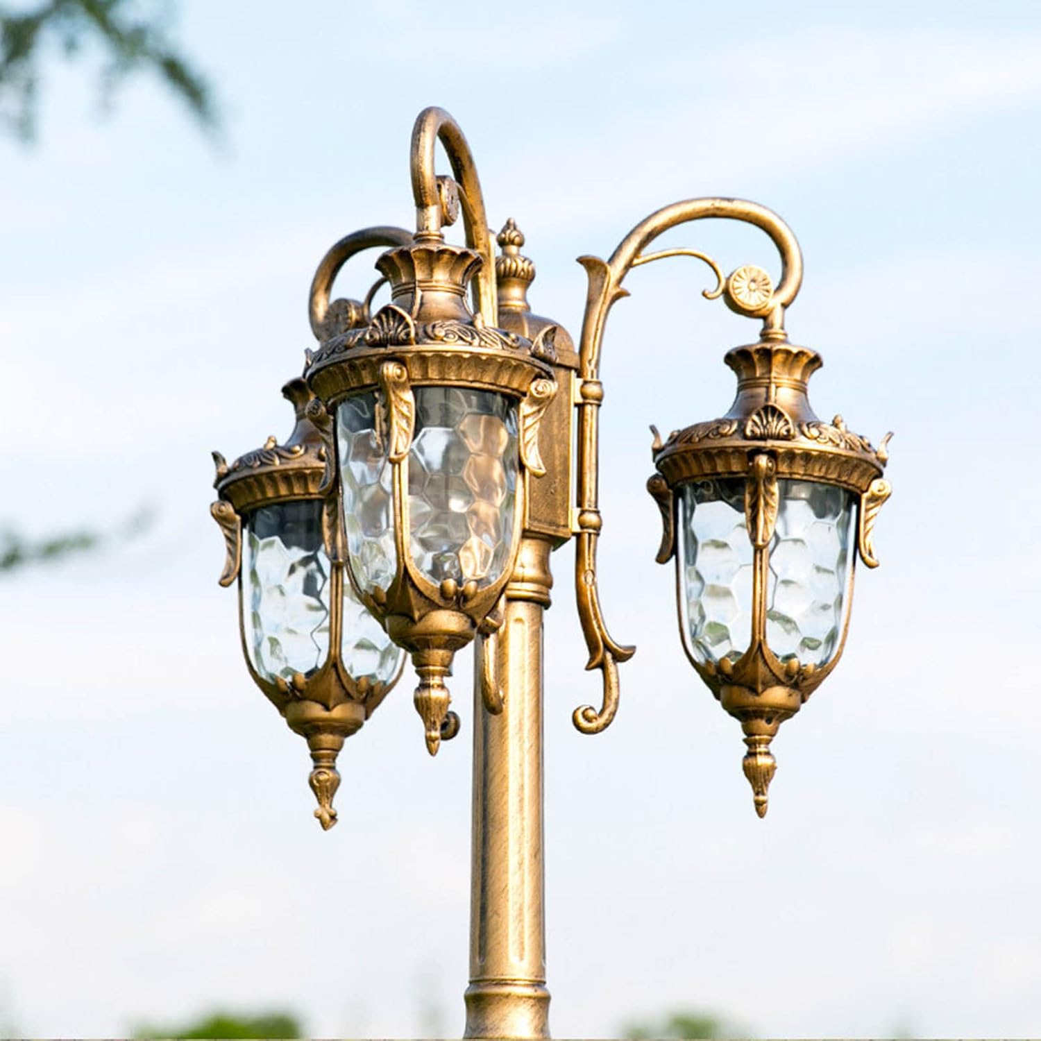 Vintage Outdoor Post Light, 3-Head Street Light Pole Light with Glass ...