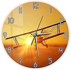 Amazon.com: 12 Inch Round Wall Clock Retro Style Old Biplane Propeller ...