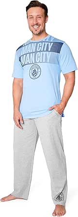 Manchester City FC Mens Pyjamas Set Nightwear T-Shirt Long Bottoms PJs ...