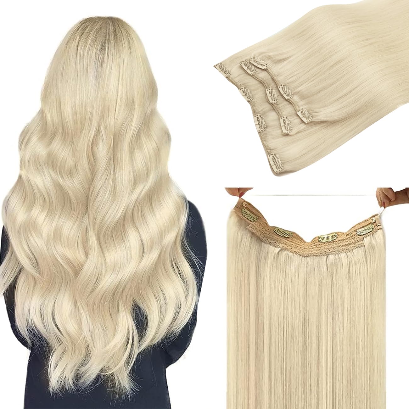Amazon.com : DOORES 3pcs Clip in + Wire Hair Extensions, 22 Inch Remy ...