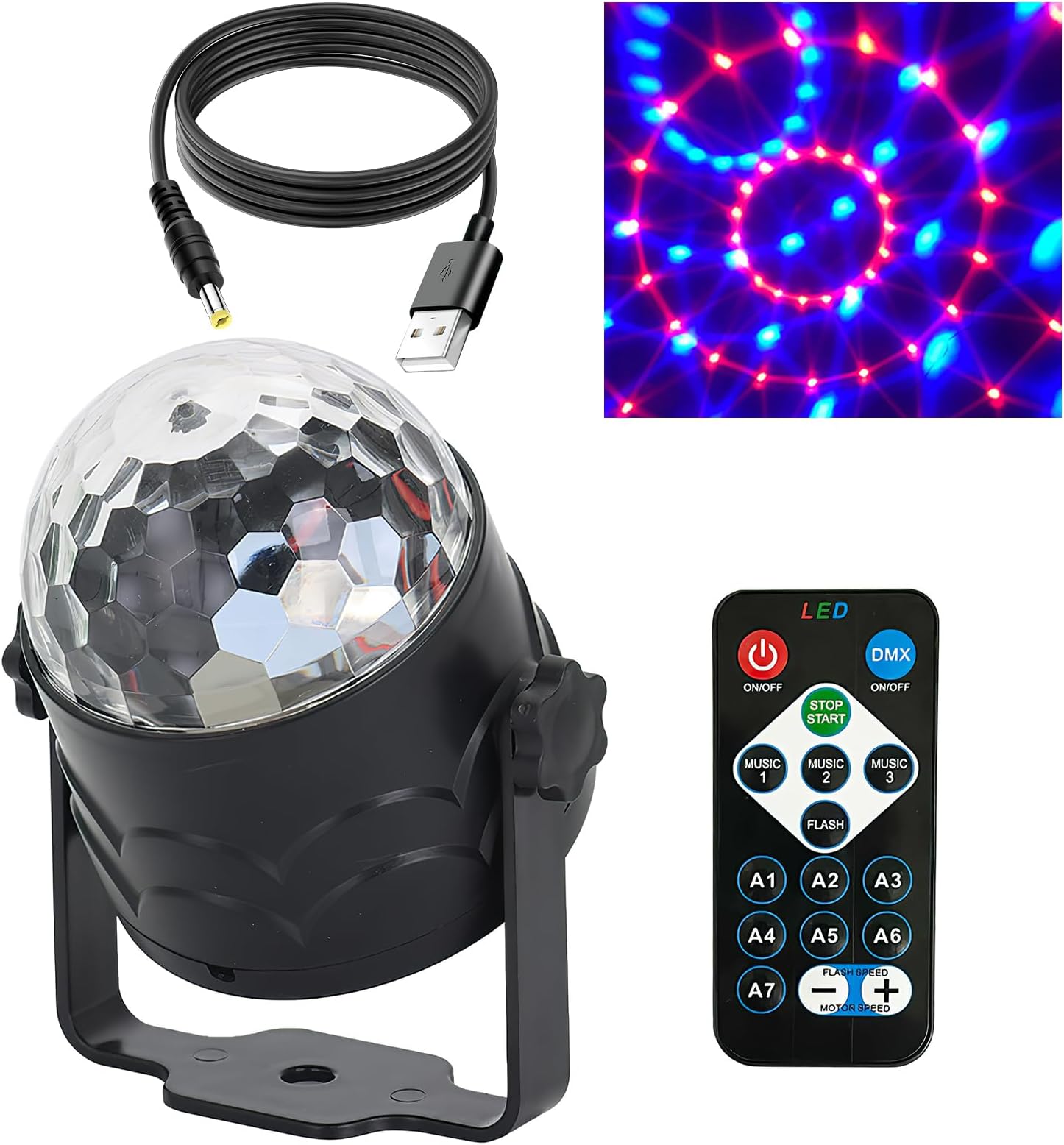 Disco Ball Lights, 360° Rotation Sound Activated Party Glitter Balls ...