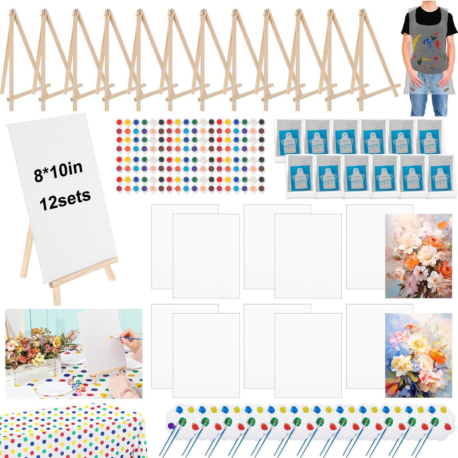 Amazon.com: Tenceur 12 Set Paint Party Kits for Adults 8" x 10" Canvas ...