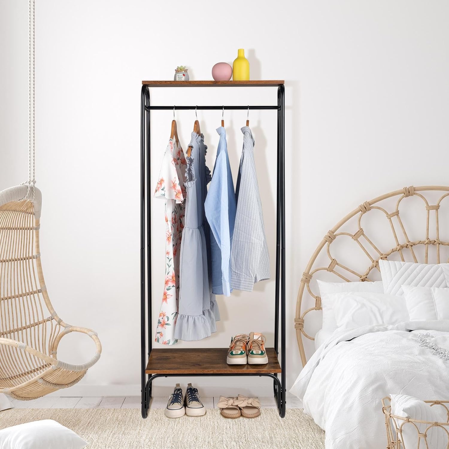 Perchero con estantes de madera de 2 capas (negro), estante de ropa ...