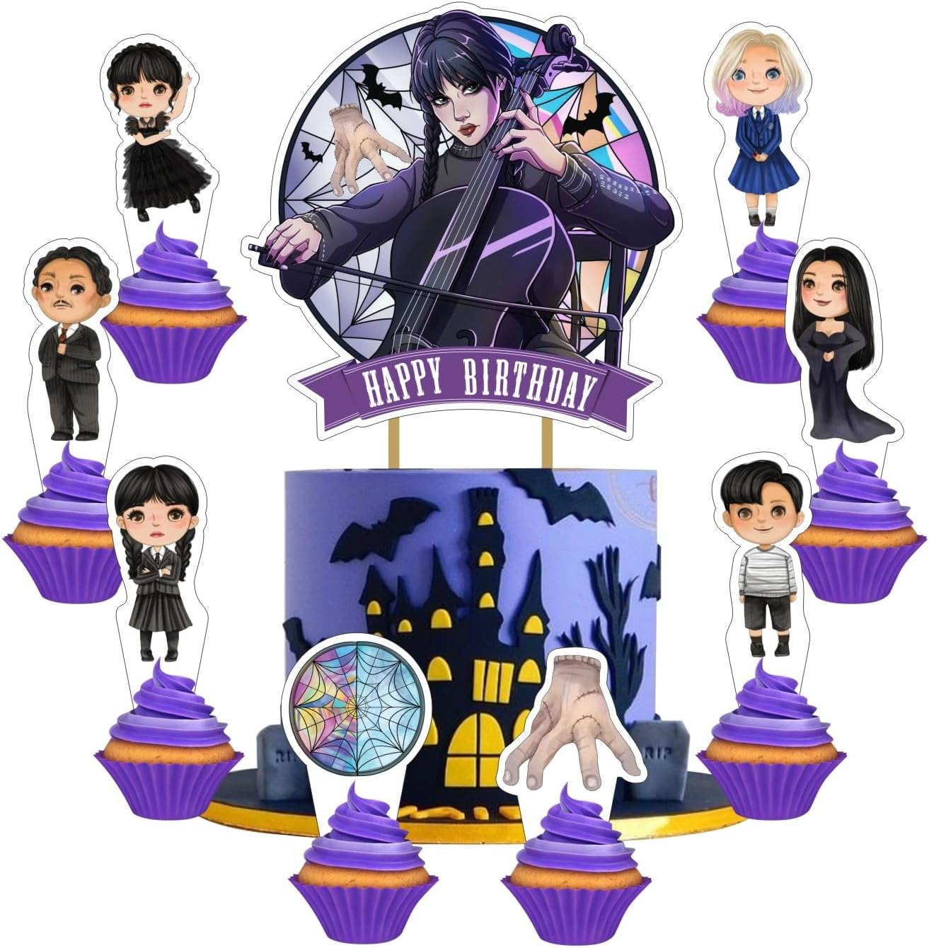ZPLHBHX 25pcs Cartoon Addams Cake Topper and Cupcake Toppers Set for ...