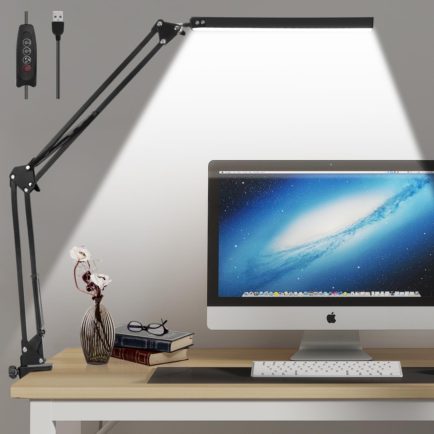 GNQJDC LED Desk Lamps for Home Office,Adjustable Swing Arm Desk Light ...