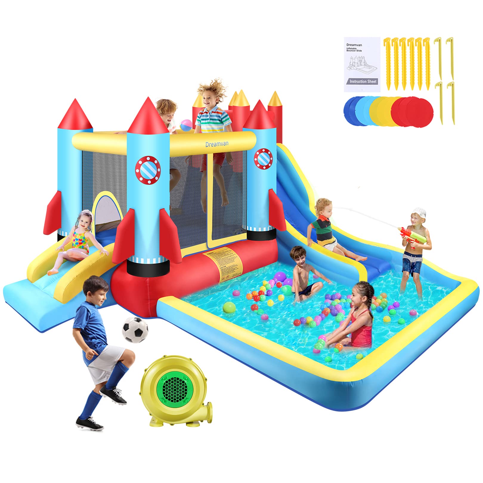 Buy AKEYDIY Bounce House with Blower 7in1 Inflatable Bouncer Slide ...