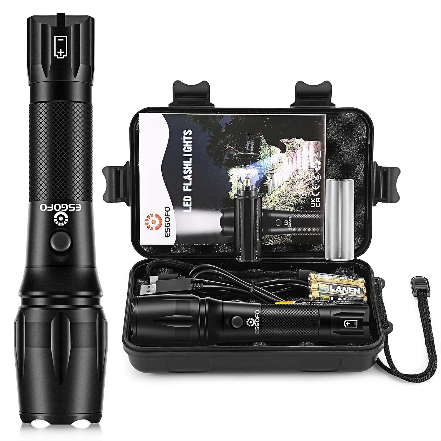 Esgofo Taschenlampe LED Aufladbar USB C, Extrem Hell 10000 Lumen ...
