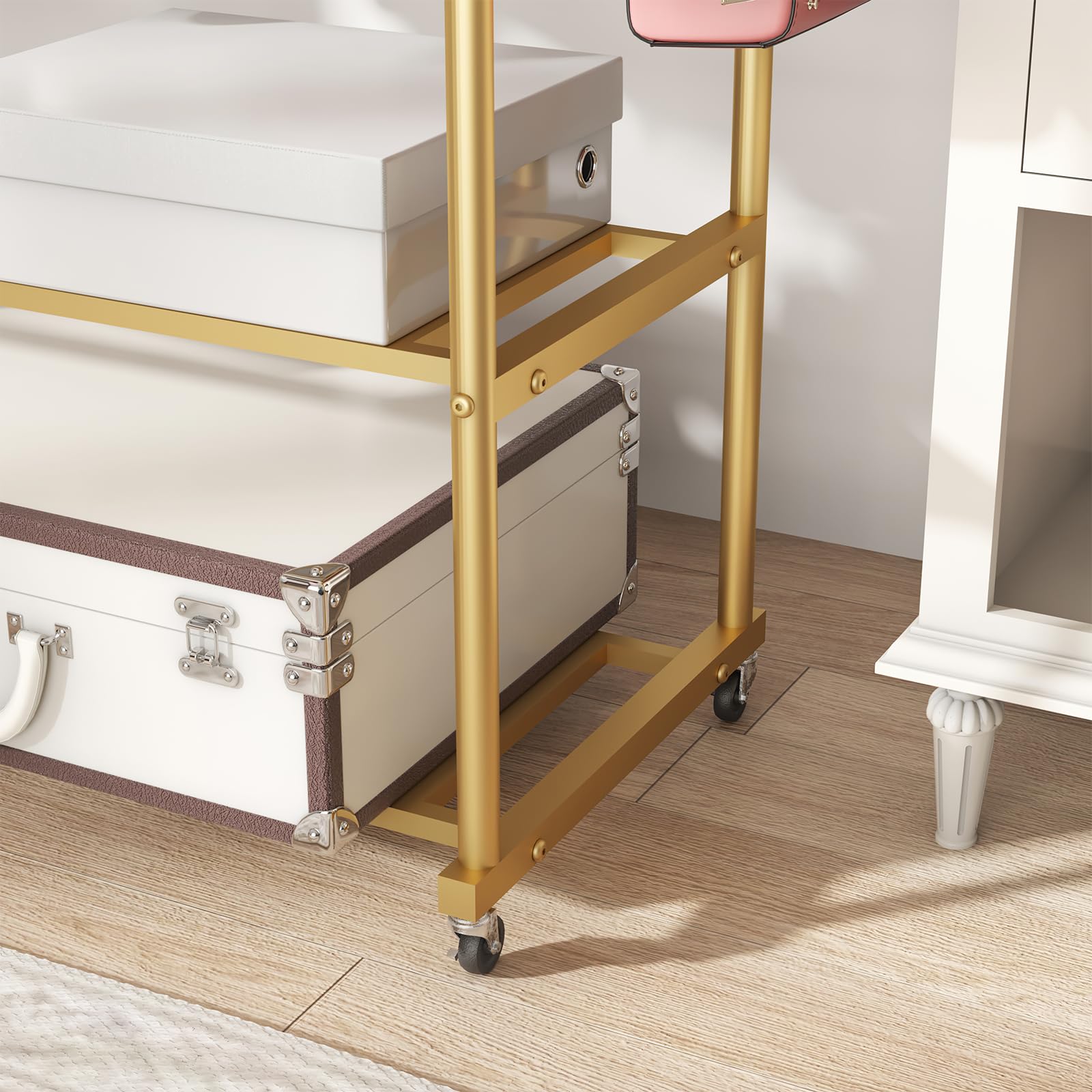 Snapklik.com : Double Rod Rolling Gold Clothing Garment Rack, Metal ...