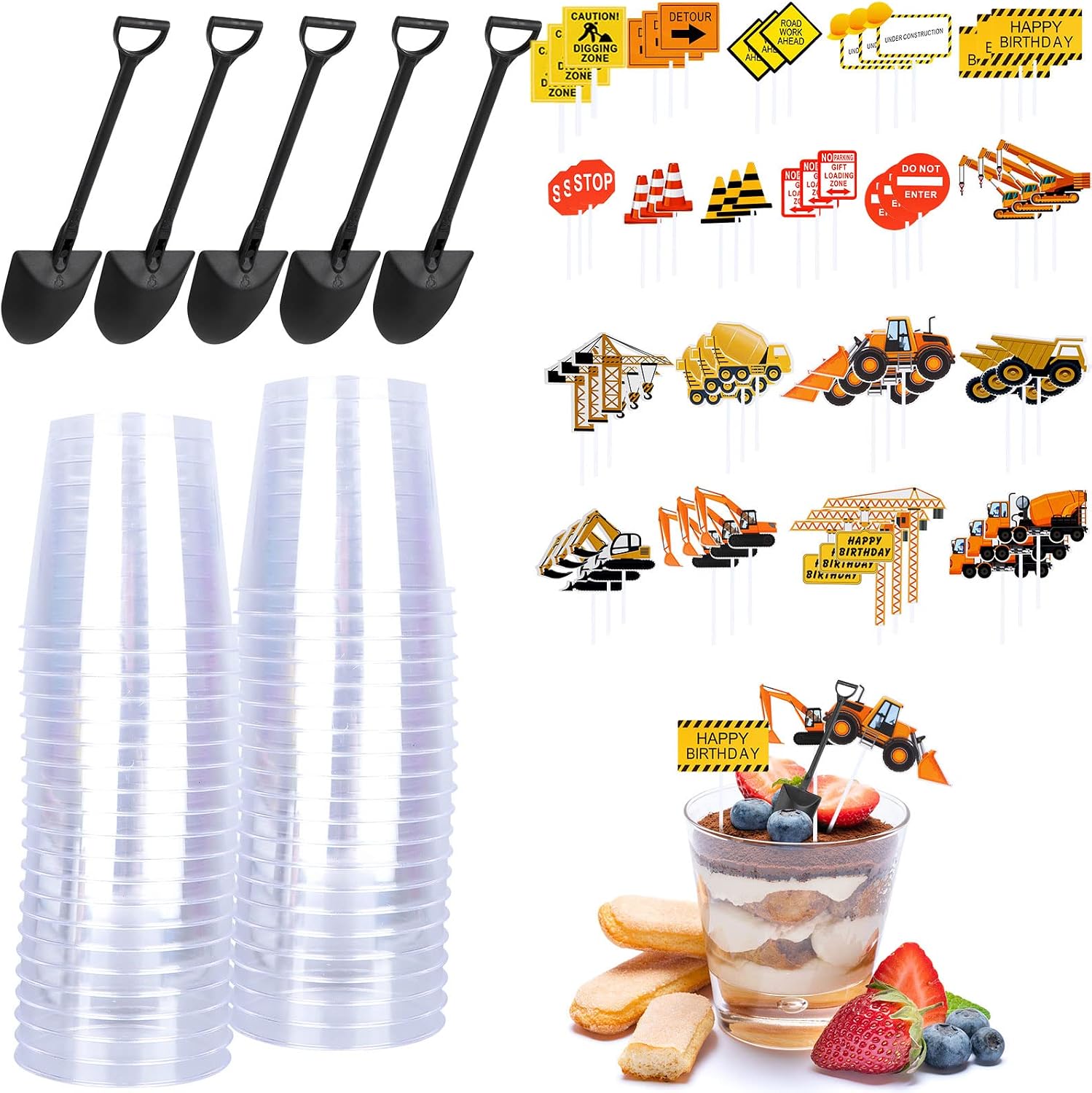 Amazon.com: 163 Pcs Construction Cupcake Toppers,Cup and Shovel Spoons ...