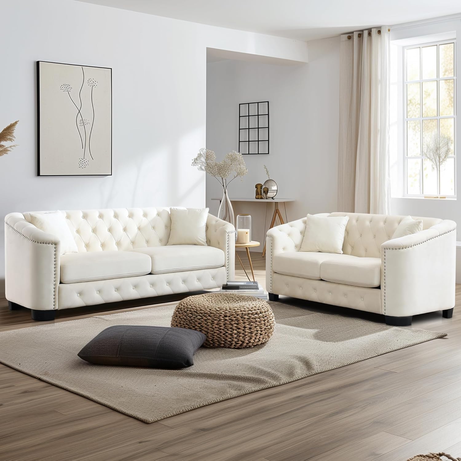 Amazon.com: Holaki 2 Piece Modern Chesterfield Velvet 77" 3-Seater+59 ...
