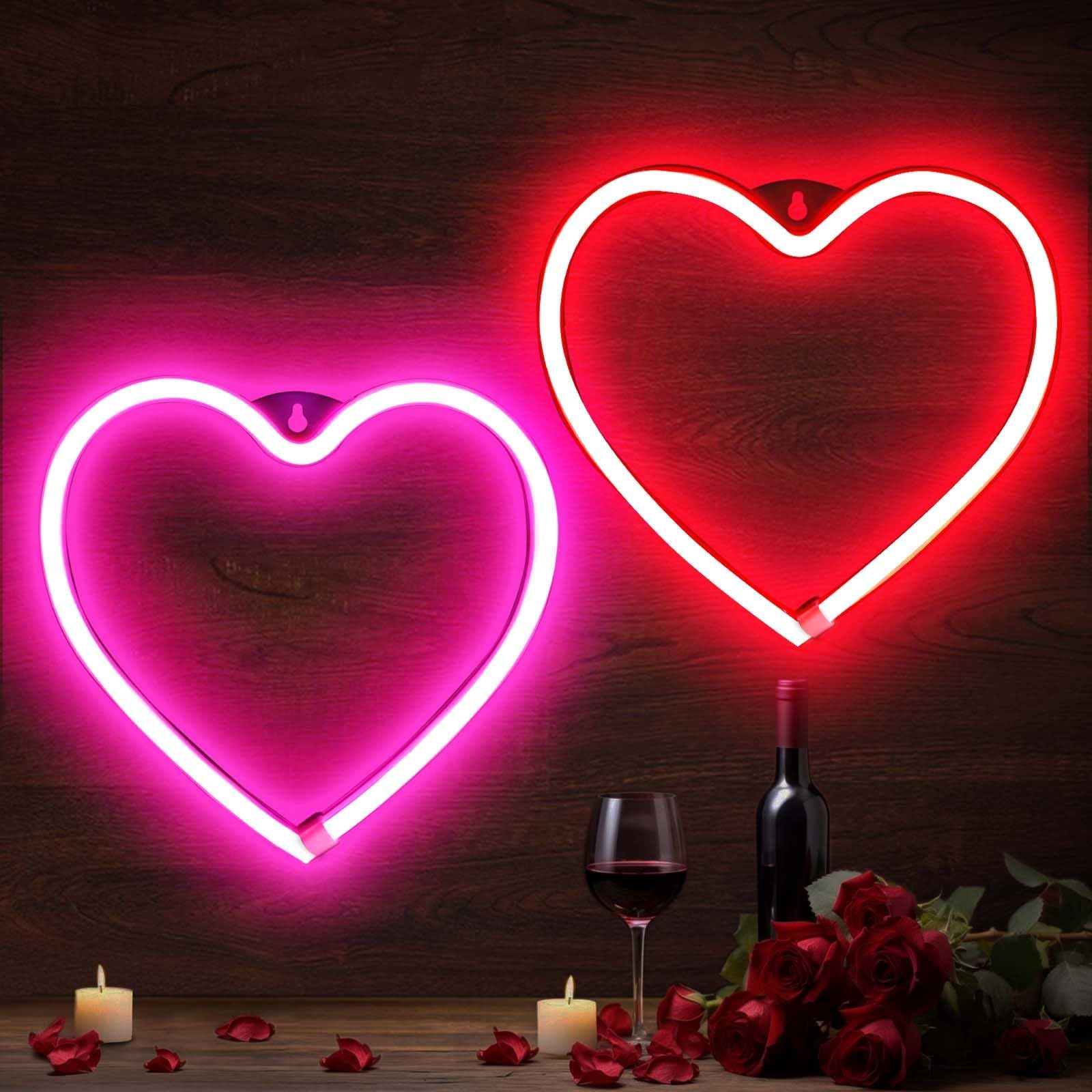 2 Pack Heart Neon Sign LED Neon Lights for Wall Window Decor Valentine ...