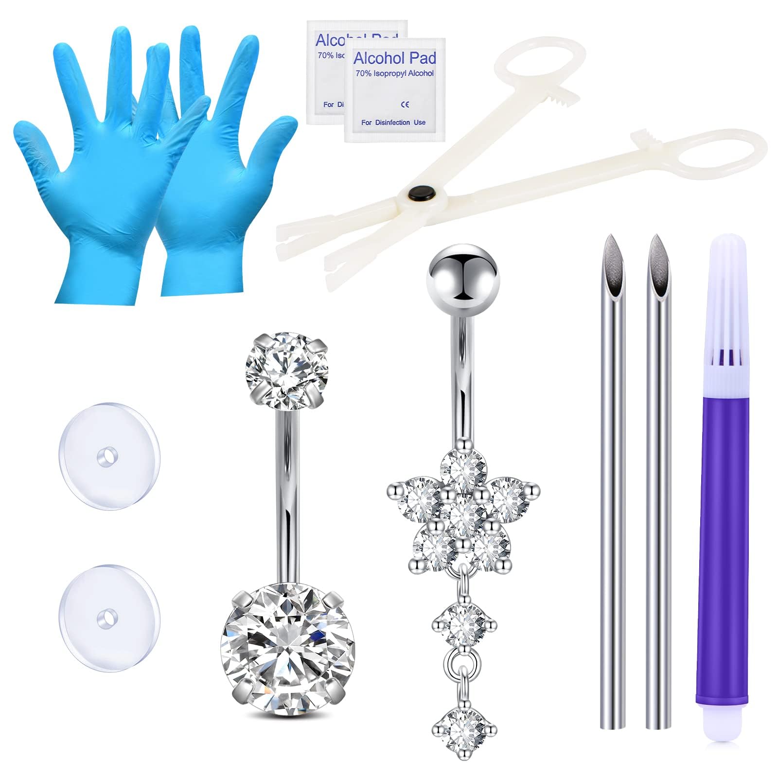 WillTen 12Pcs Belly Button Piercing Kit, 14G Belly Button Rings CZ ...
