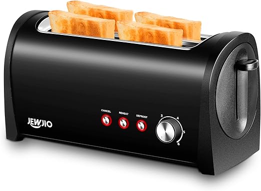JEWJIO Long Slot Toaster 4 Slices, Stainless Steel Retro Toasters Best ...